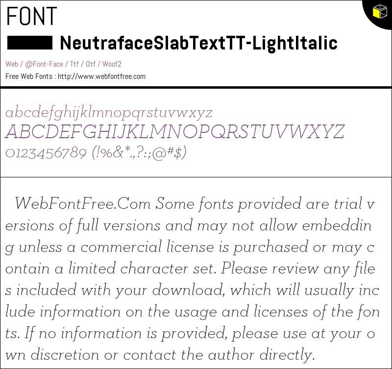 Neutraface Slab Text TT Light Fonts Downloads - WebFontFree.Com