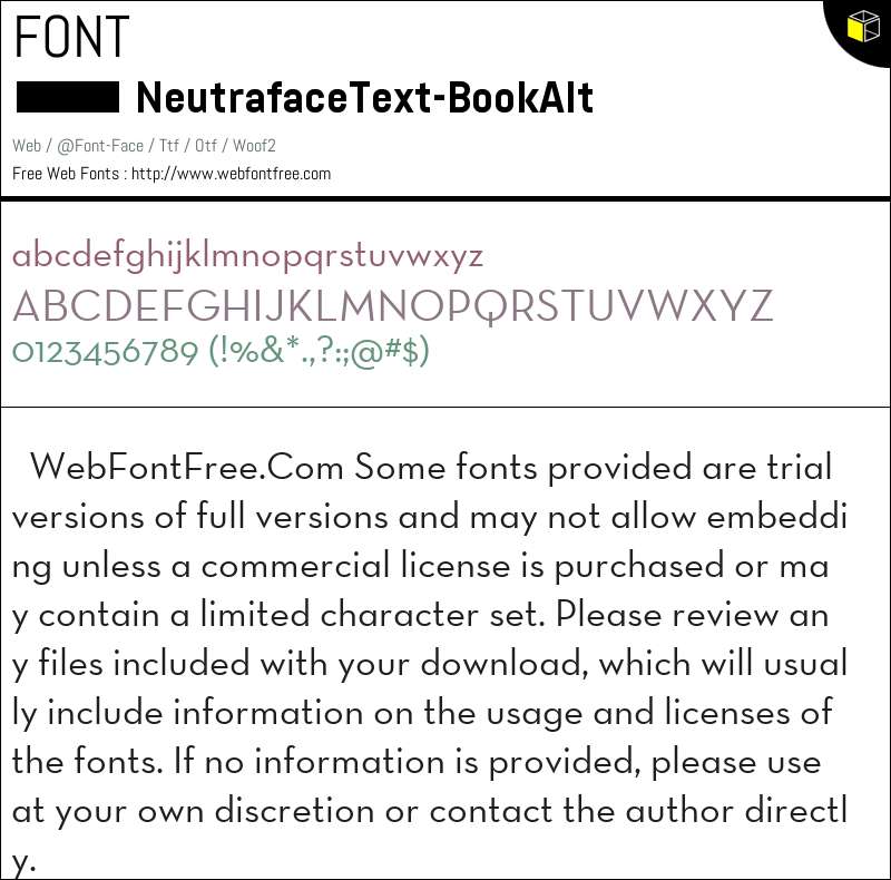 Neutraface Text Book Alt Fonts Downloads - WebFontFree.Com