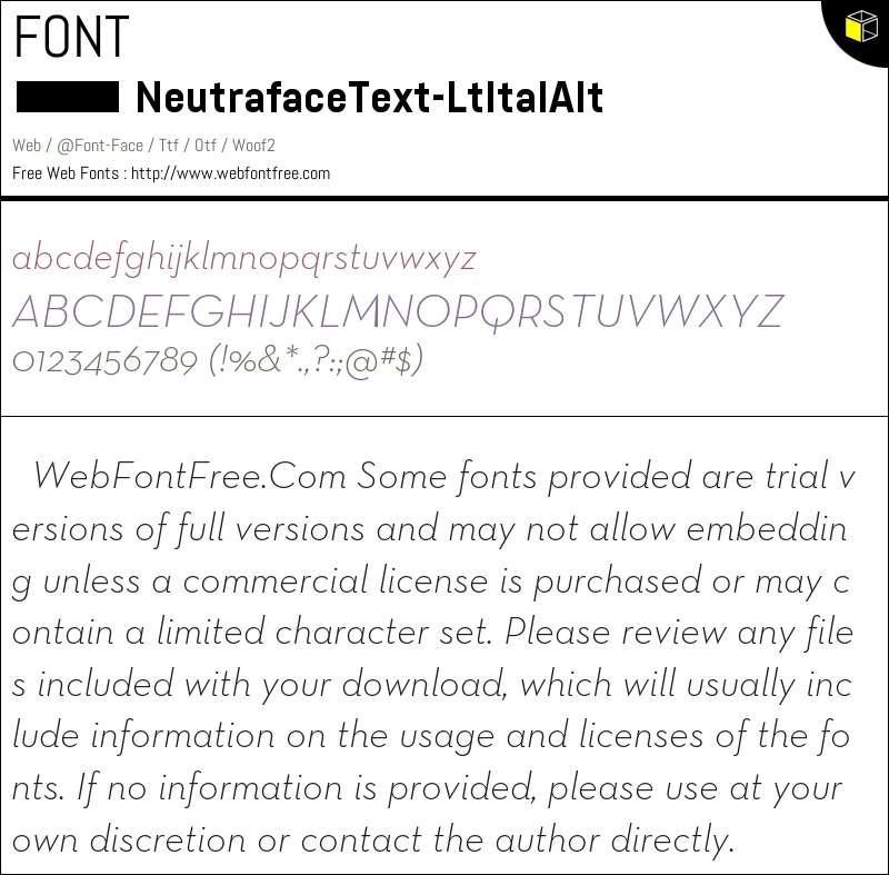 Neutraface Text Lt Ital Alt Fonts Downloads - WebFontFree.Com