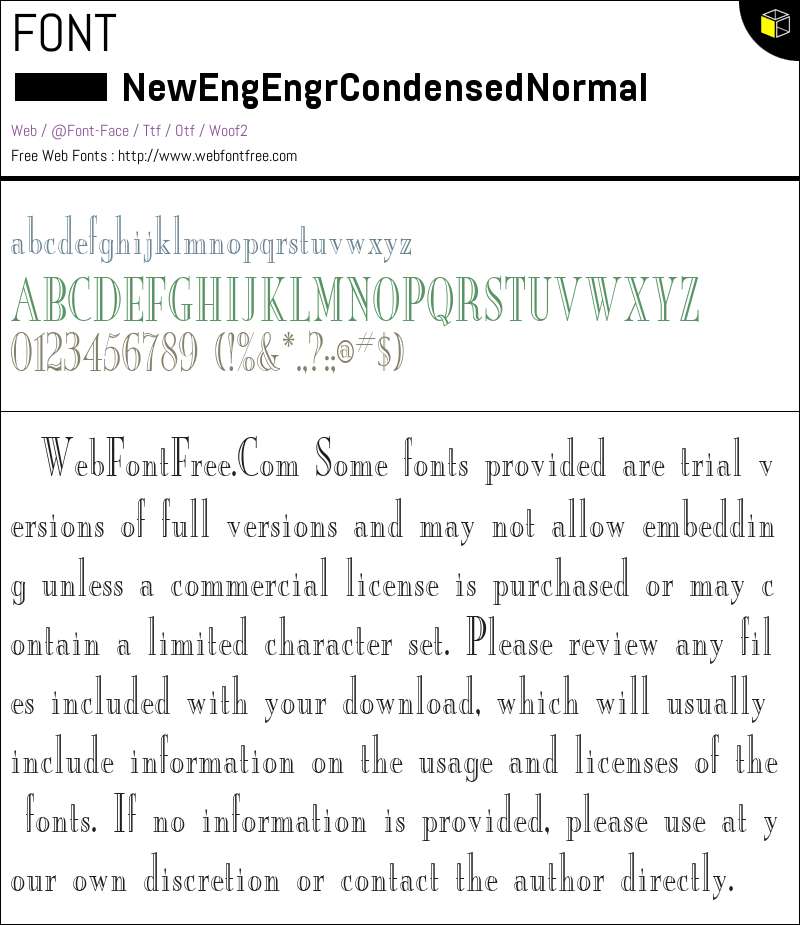 New Eng. Engr. Condensed Normal Fonts Downloads - WebFontFree.Com
