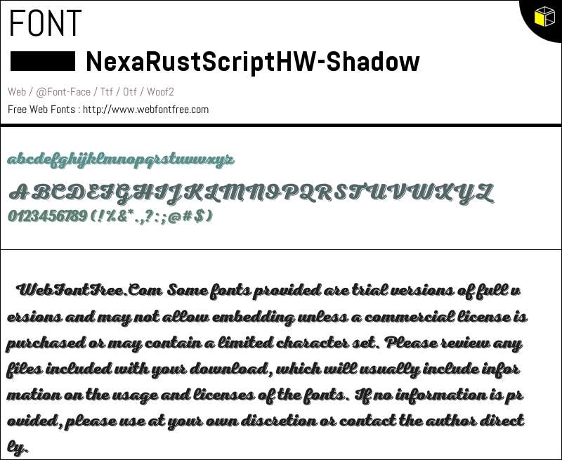Nexa Rust Script H W Shadow Fonts Downloads - WebFontFree.Com