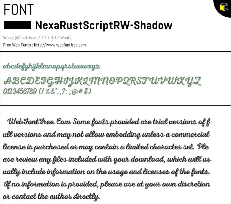 Nexa Rust Script R W Shadow Fonts Downloads - WebFontFree.Com