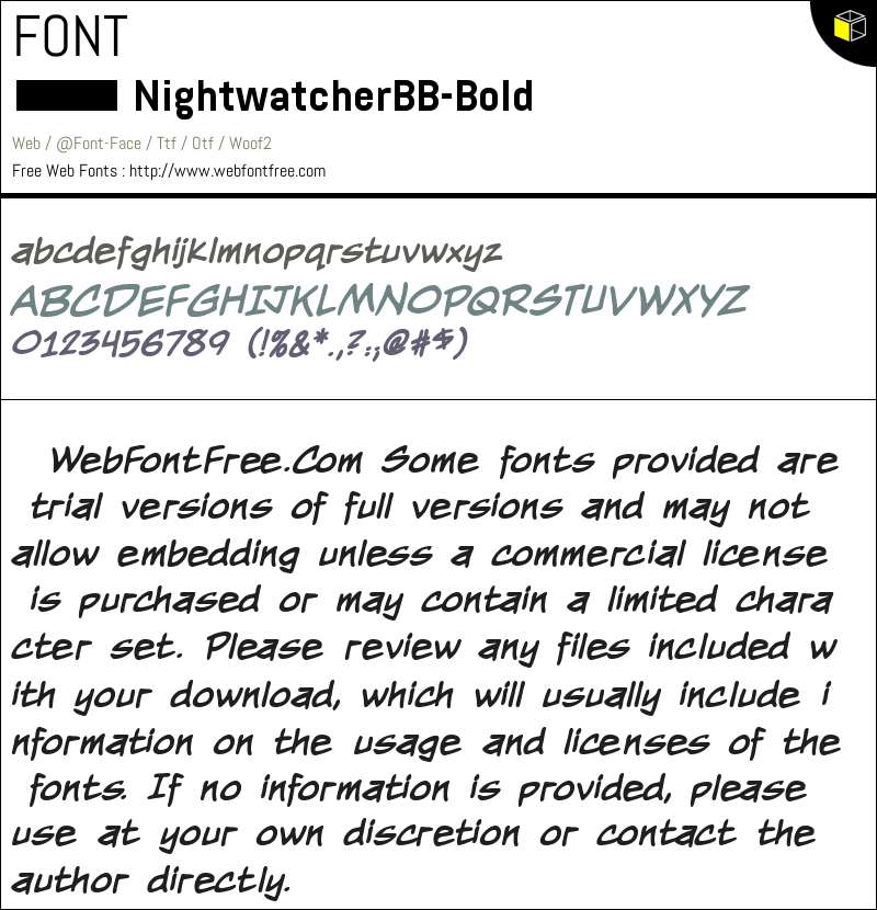 Nightwatcher BB Bold Fonts Downloads - WebFontFree.Com