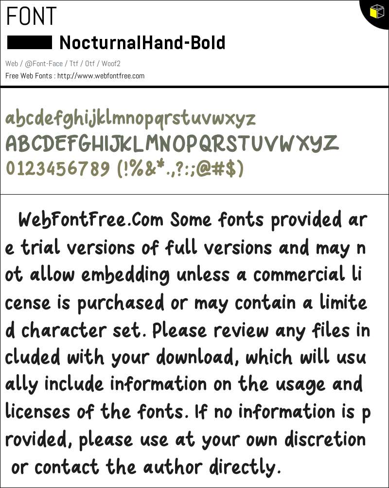Nocturnal Hand Bold Fonts Downloads - WebFontFree.Com