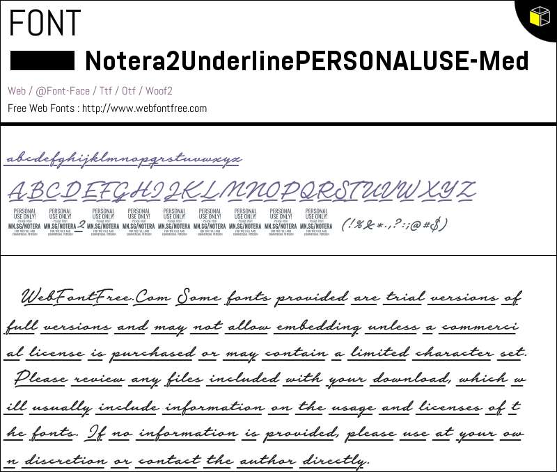 Notera 2 Underline PERSONAL USE Medium Fonts Downloads - WebFontFree.Com