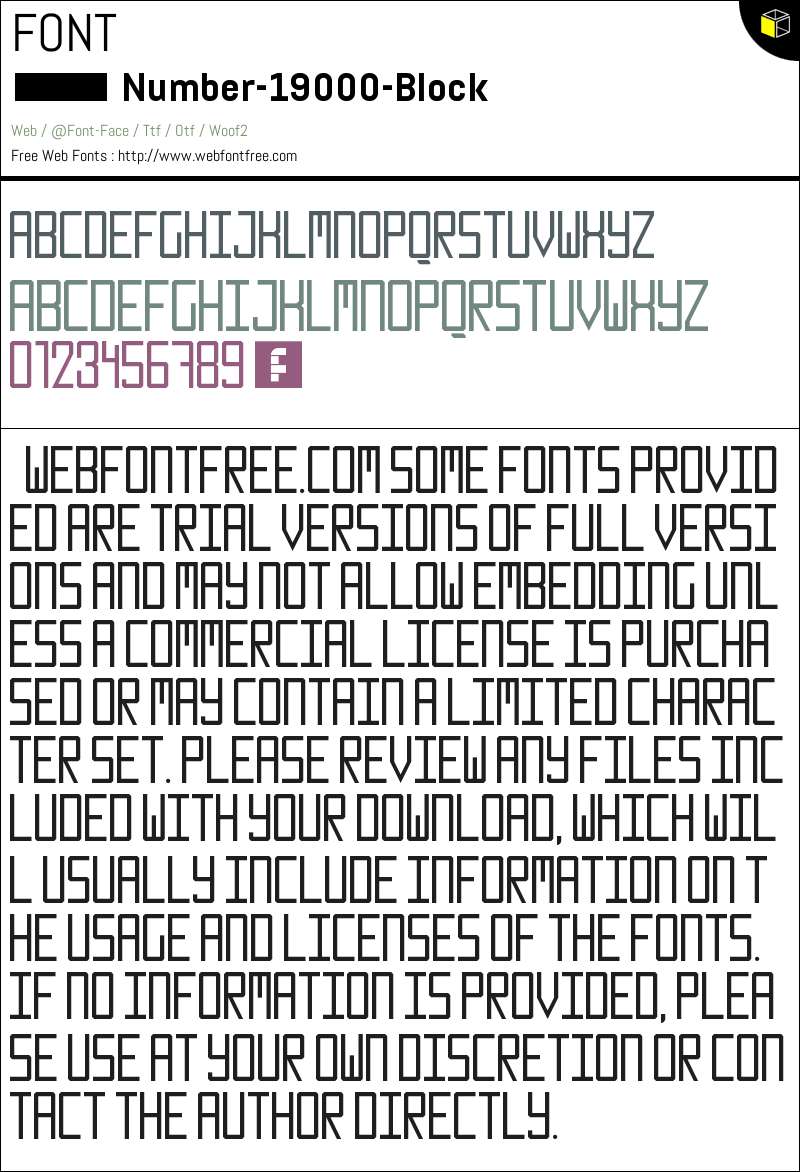 Number 19000 Block Regular Fonts Downloads - WebFontFree.Com