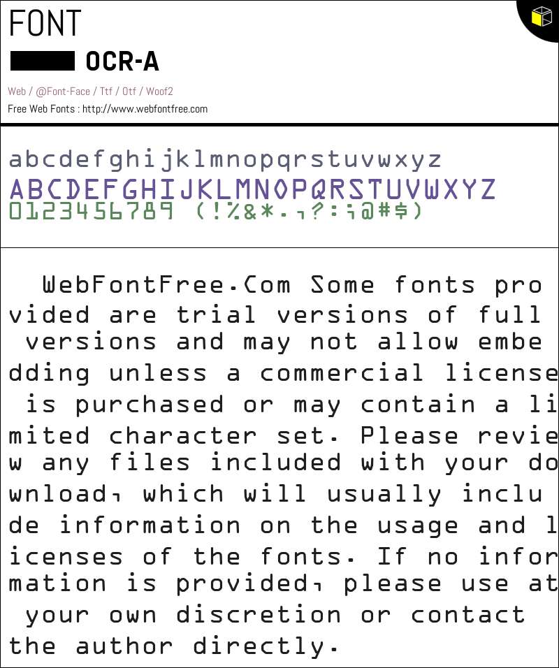 OCR-A 字体 下载 - WebFontFree.Com