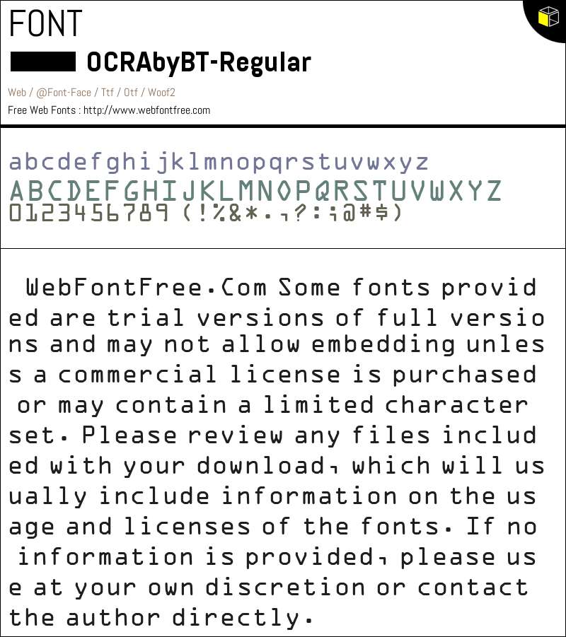 OCR-A BT Fonts Downloads - WebFontFree.Com