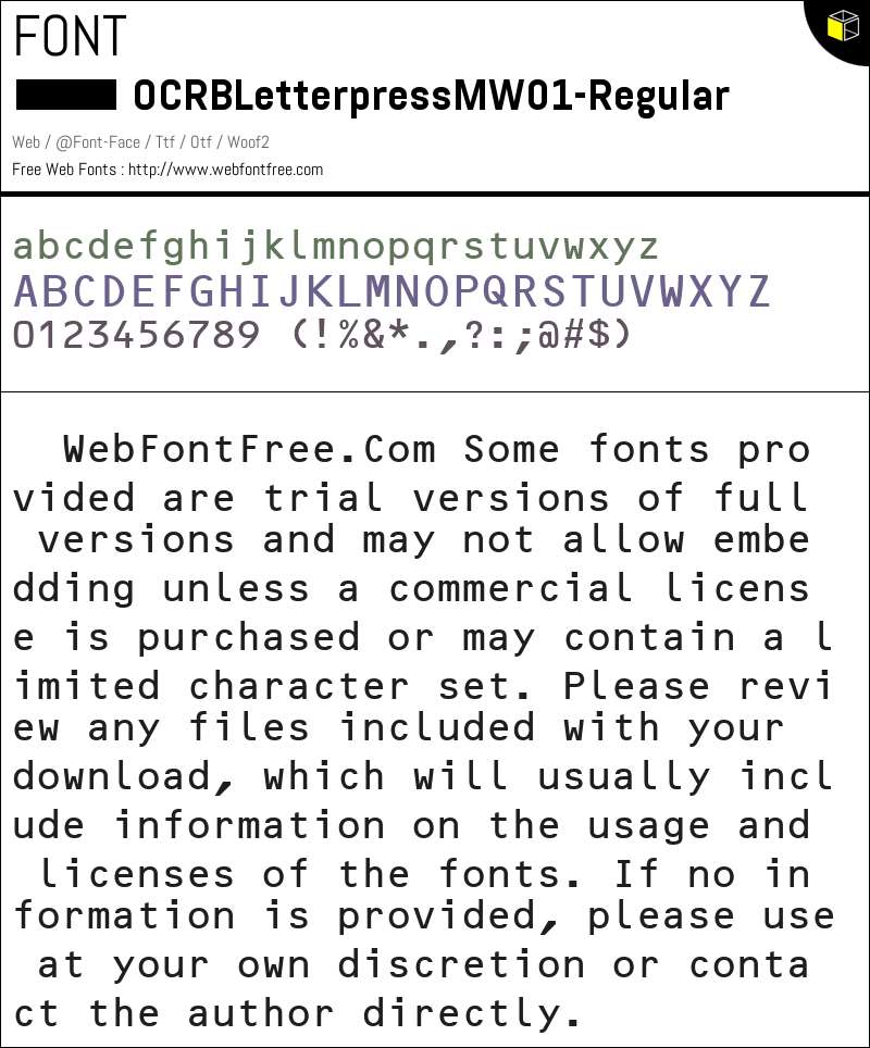 OCR B Letterpress M W01 Regular Fonts Downloads - WebFontFree.Com