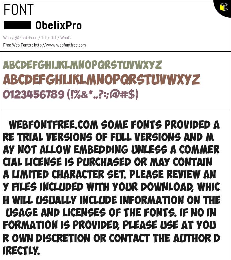 Obelix Pro Fonts Downloads - WebFontFree.Com