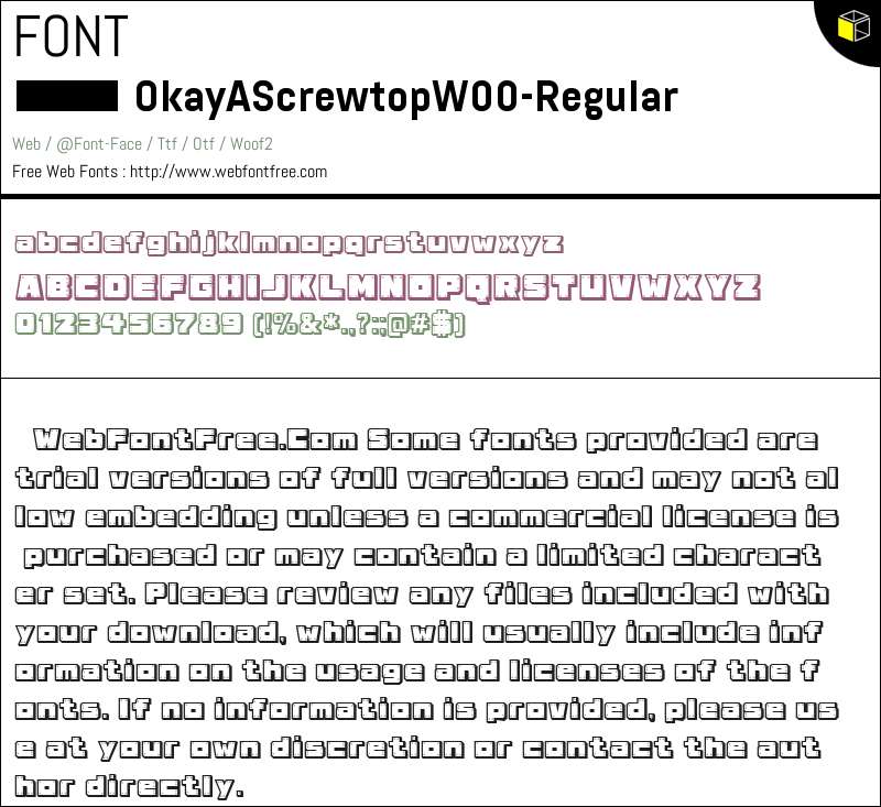 OkayA Screwtop W00 Regular Fonts Downloads - WebFontFree.Com