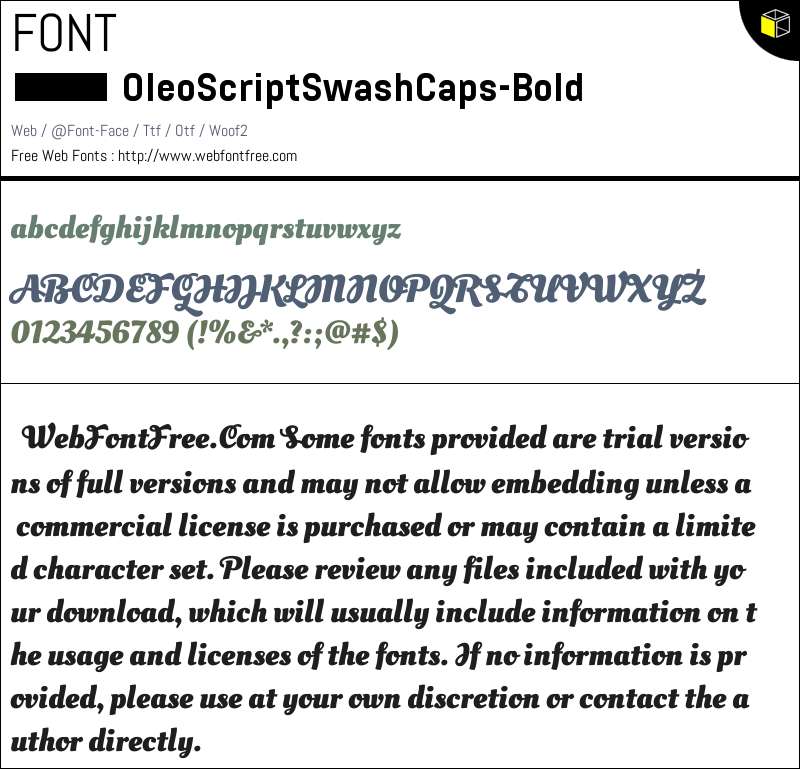 Oleo Script Swash Caps Bold 字体 下载 - WebFontFree.Com