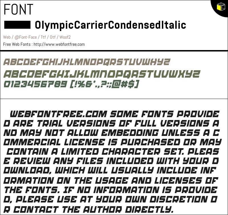 Olympic Carrier Condensed Italic Fonts Downloads - WebFontFree.Com