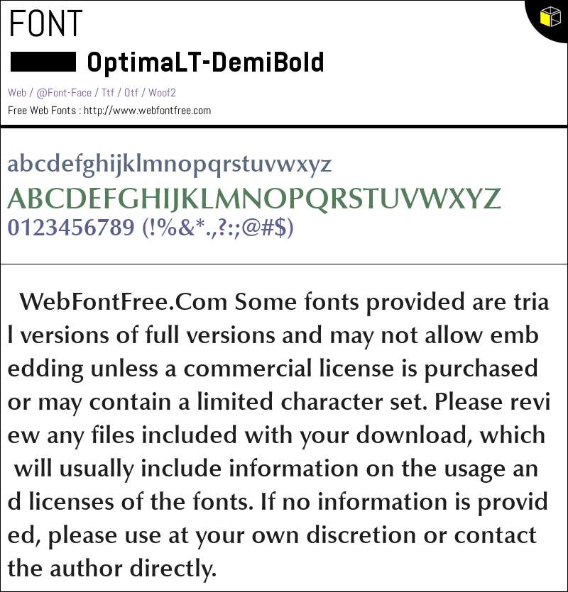 Optima LT Demi Bold 字体 下载 - WebFontFree.Com