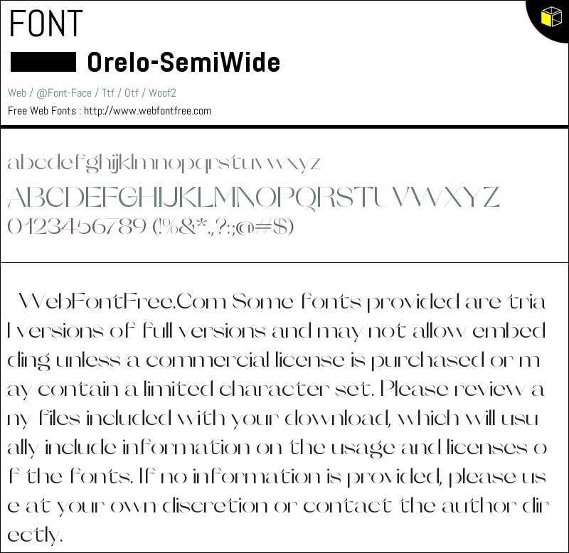 Orelo SemiWide Regular Fonts Downloads - WebFontFree.Com