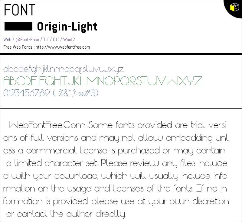 Origin Light Fonts Downloads - WebFontFree.Com
