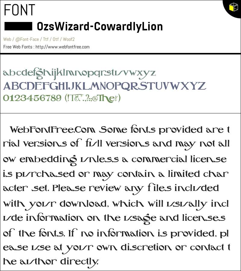Oz's Wizard Cowardly Lion Fonts Downloads - WebFontFree.Com