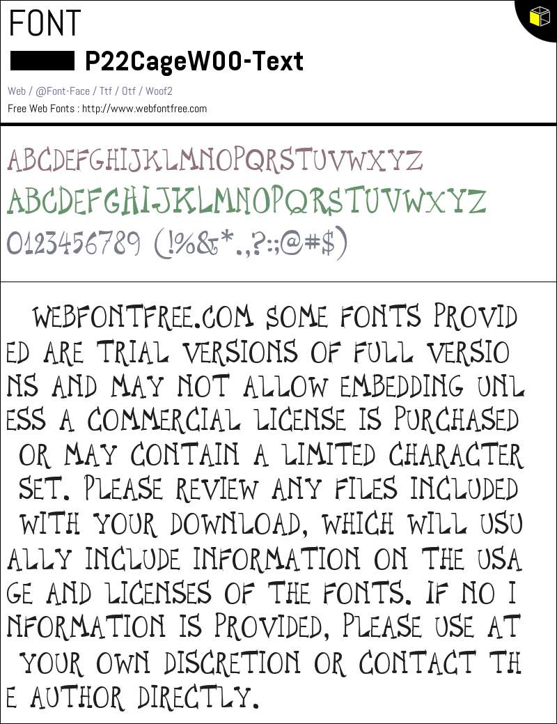 P22 Cage W00 Text Fonts Downloads - WebFontFree.Com