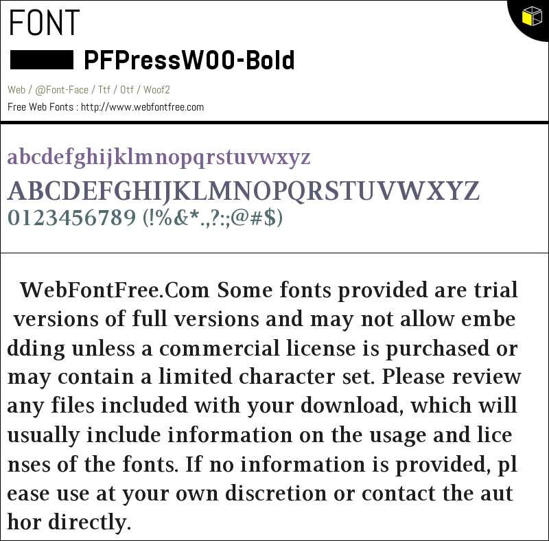 PF Press W00 Bold Fonts Downloads - WebFontFree.Com