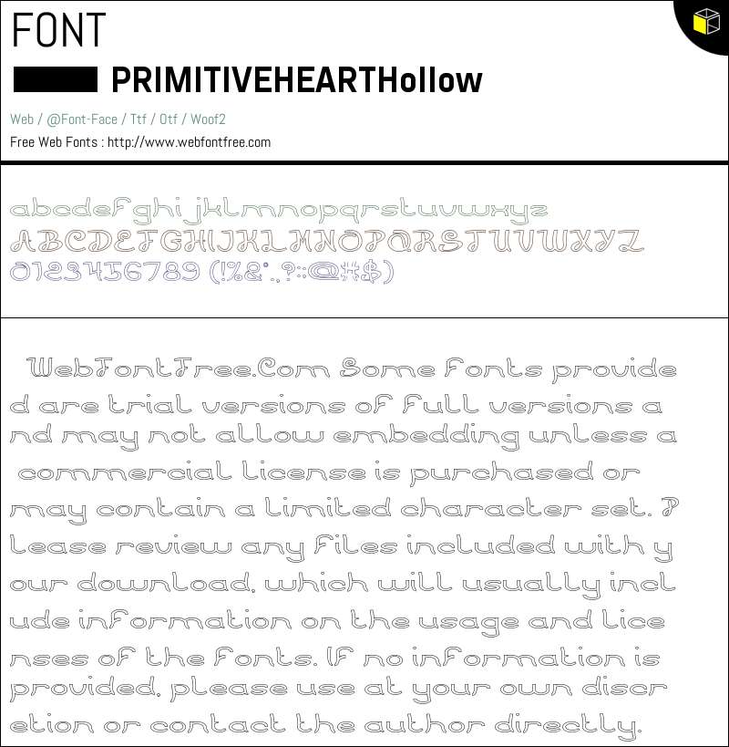 PRIMITIVE HEART-Hollow Fonts Downloads - WebFontFree.Com