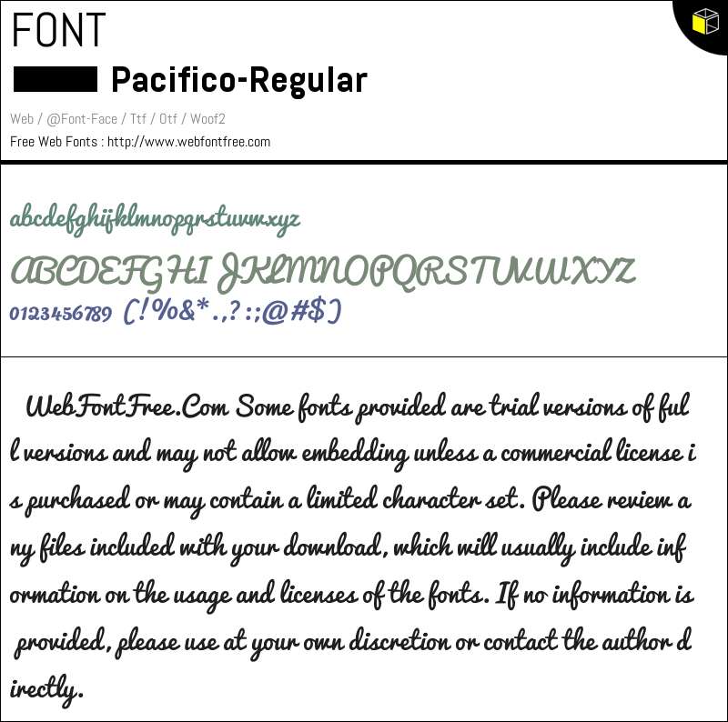 Pacifico Regular Fonts Downloads - WebFontFree.Com