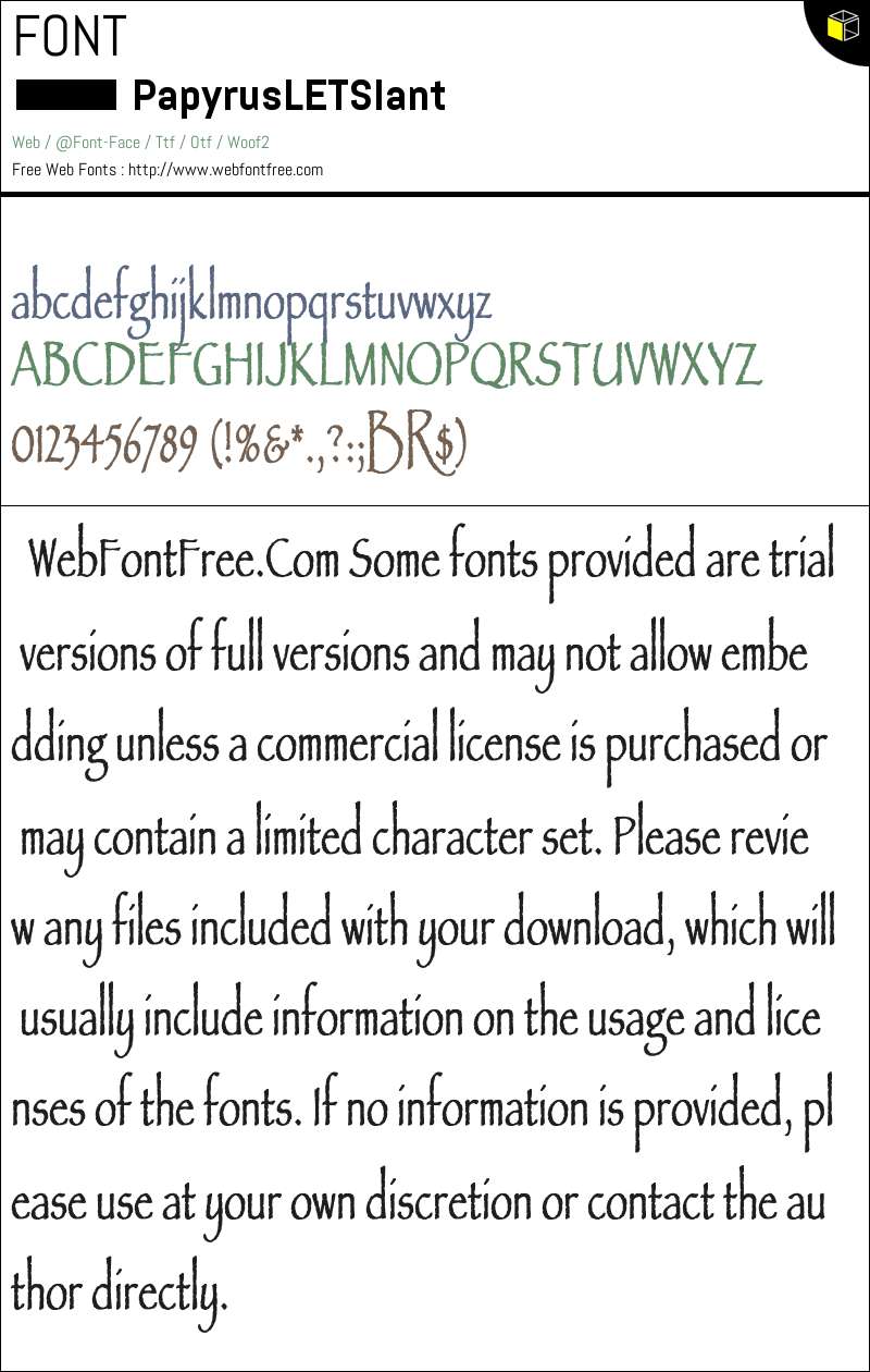 Papyrus LET Slant Fonts Downloads - WebFontFree.Com