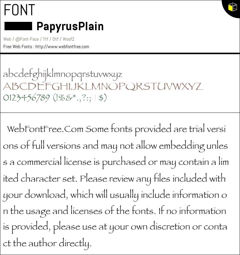Papyrus Plain Fonts Downloads - WebFontFree.Com