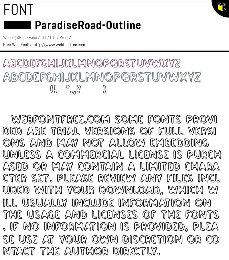 Paradise Road Outline Fonts Downloads - WebFontFree.Com
