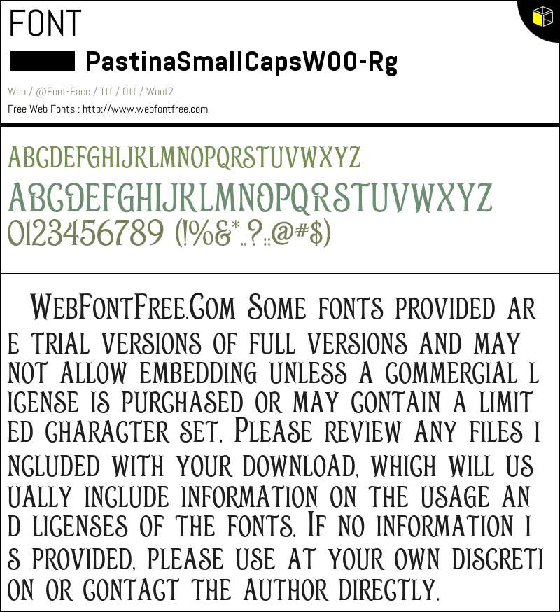 Pastina Small Caps W00 Regular Fonts Downloads - WebFontFree.Com