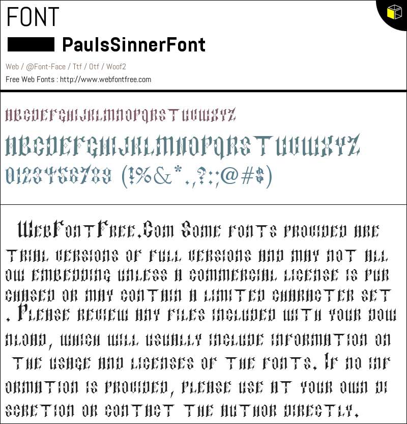 Pauls Sinner Font Fonts Downloads - WebFontFree.Com