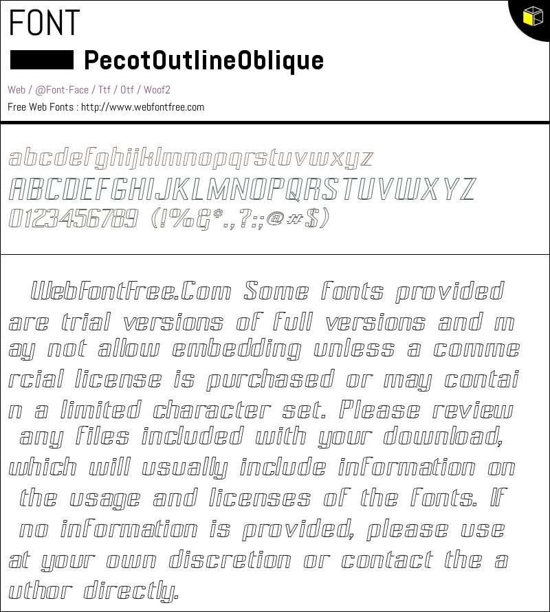 Pecot Outline Oblique Fonts Downloads - WebFontFree.Com