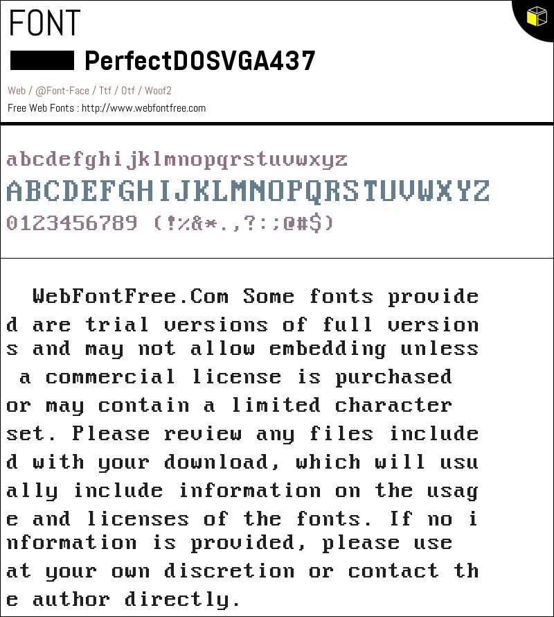 Perfect DOS VGA 437 Fonts Downloads - WebFontFree.Com
