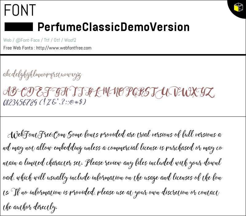 Perfume Classic Demo Version Fonts Downloads - WebFontFree.Com