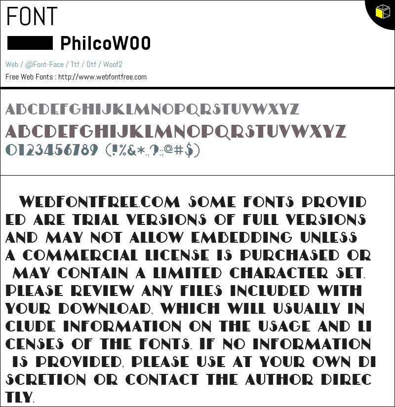 Philco W00 Fonts Downloads - WebFontFree.Com