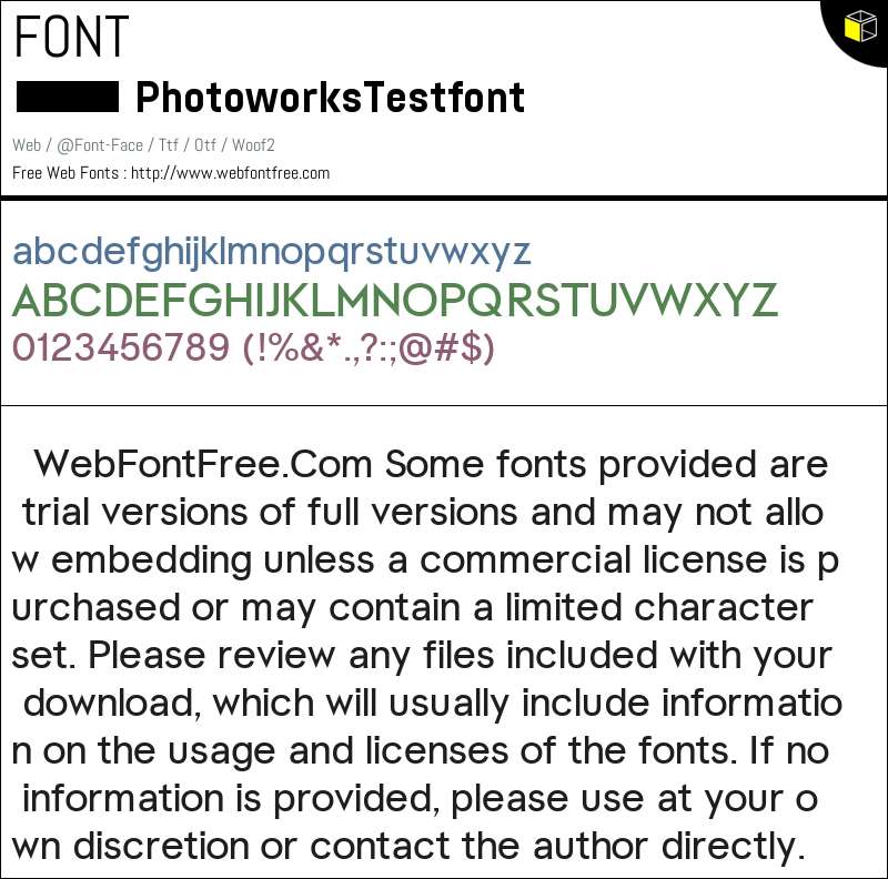 PhotoworksTestfont Regular Fonts Downloads - WebFontFree.Com
