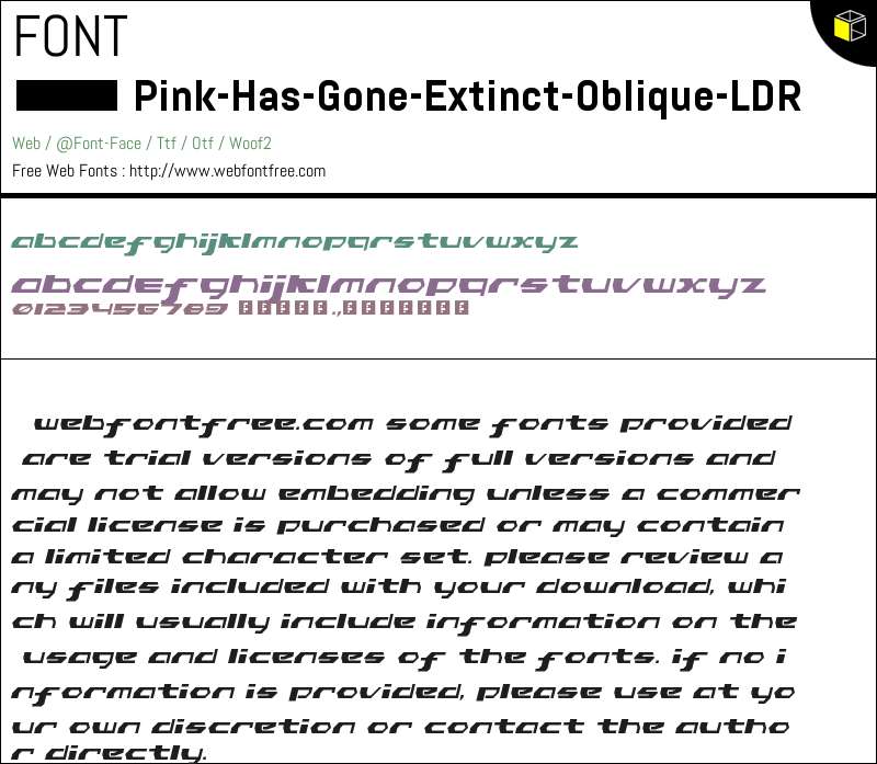 Pink Has Gone Extinct Oblique LDR Regular Fonts Downloads - WebFontFree.Com