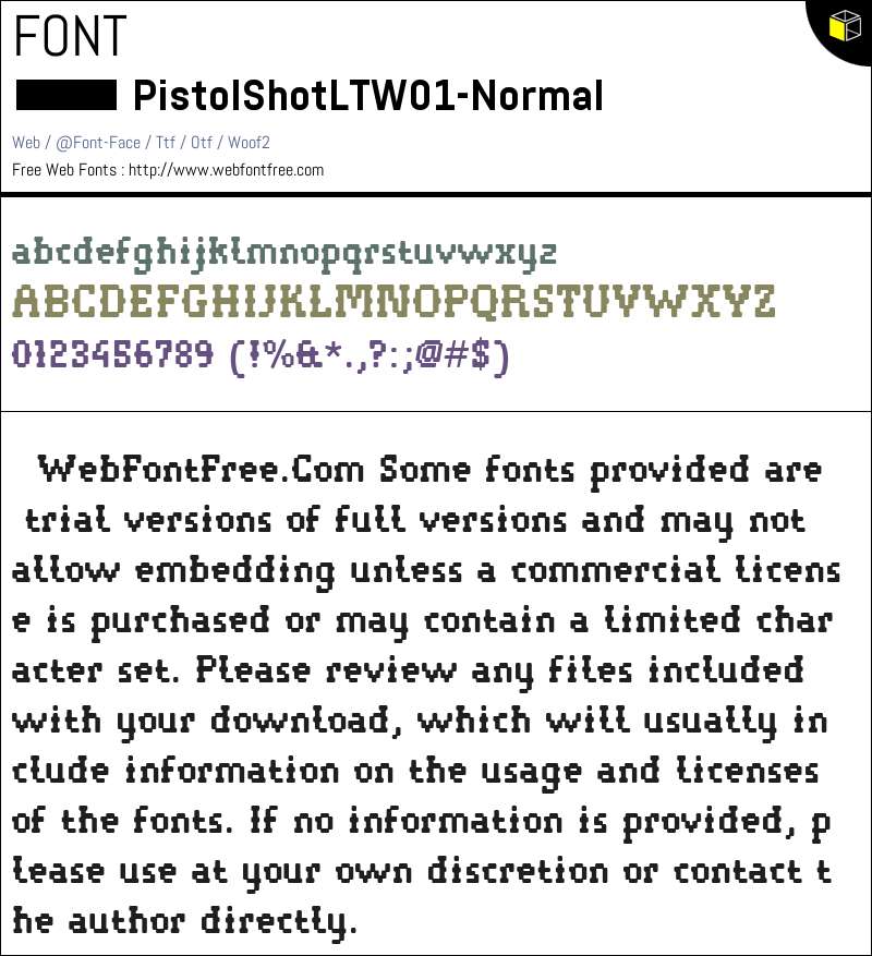 PistolShot LT W01 Normal Fonts Downloads - WebFontFree.Com