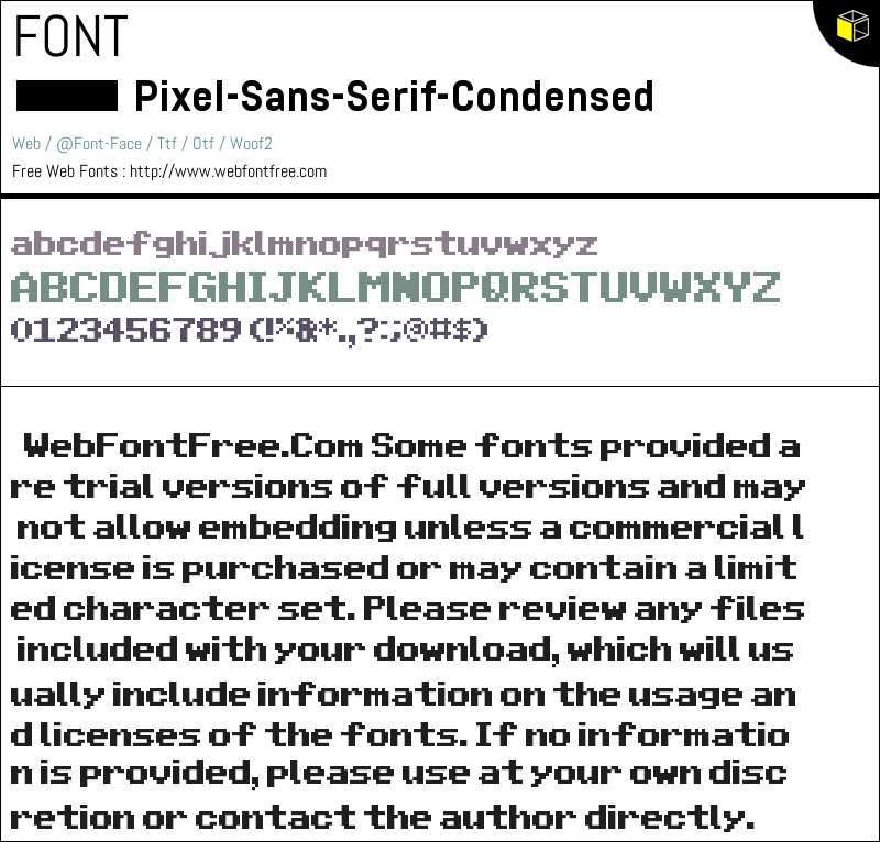 Pixel Sans Serif Condensed Regular Fonts Downloads - WebFontFree.Com