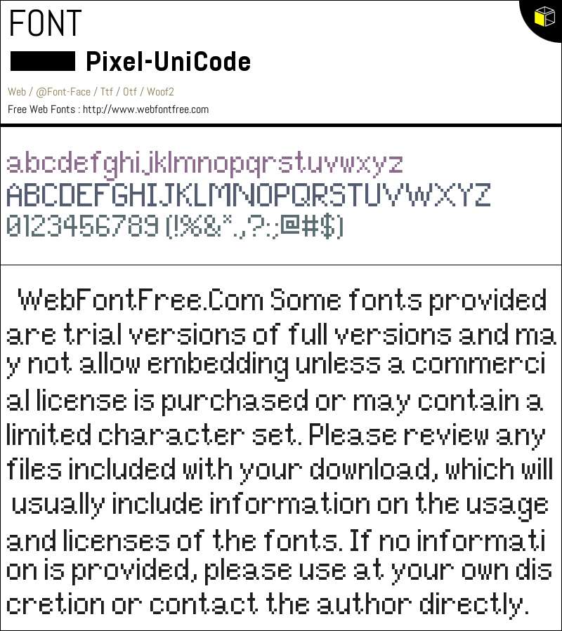Pixel UniCode Regular Fonts Downloads - WebFontFree.Com