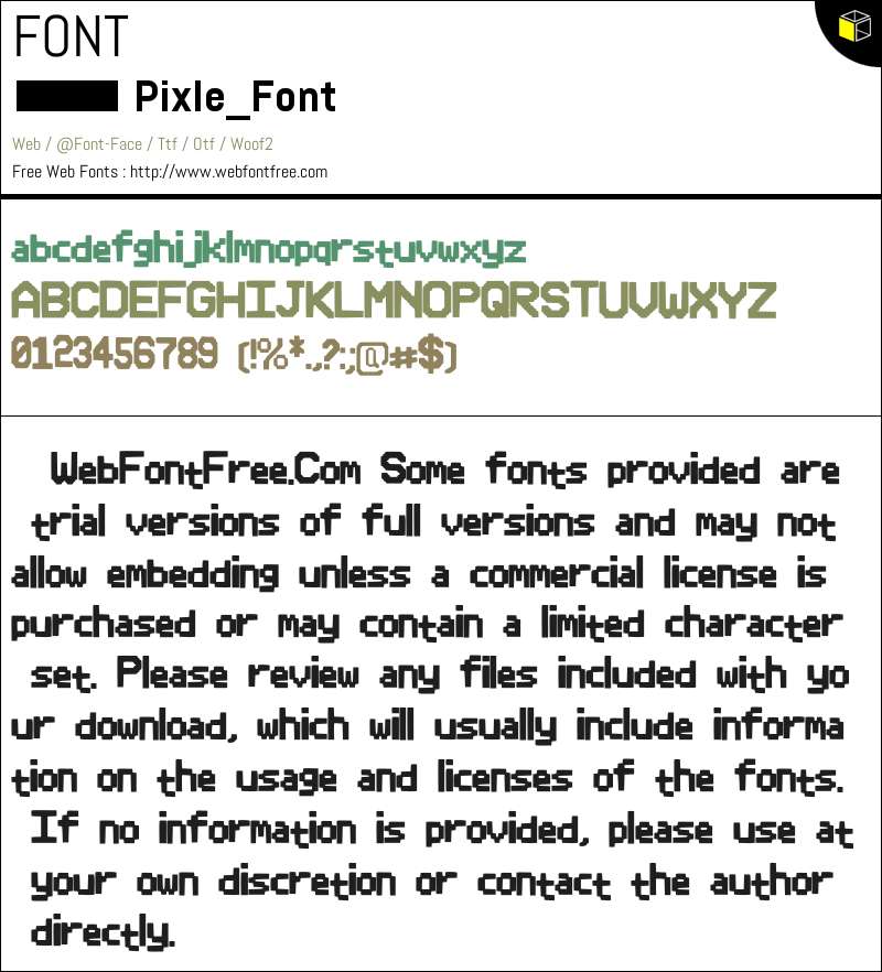 Pixle_Font Fonts Downloads - WebFontFree.Com