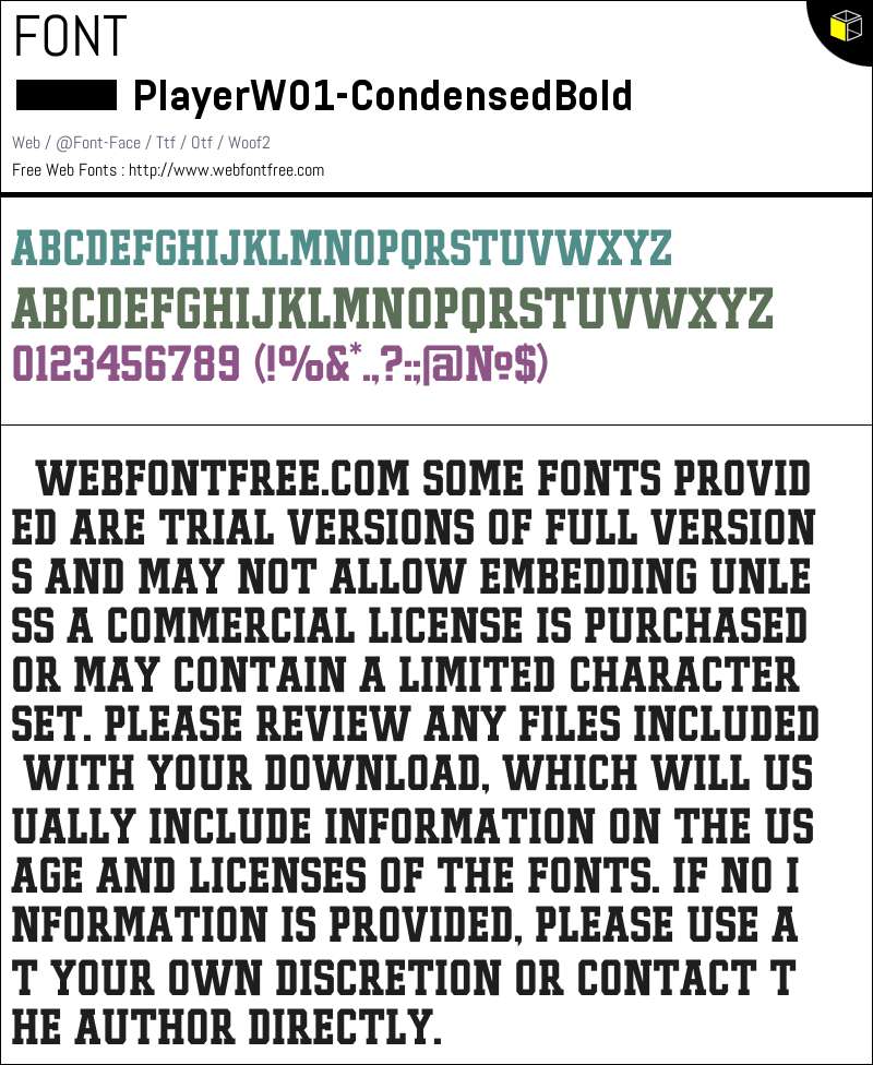 Player W01 Condensed Bold Fonts Downloads - WebFontFree.Com