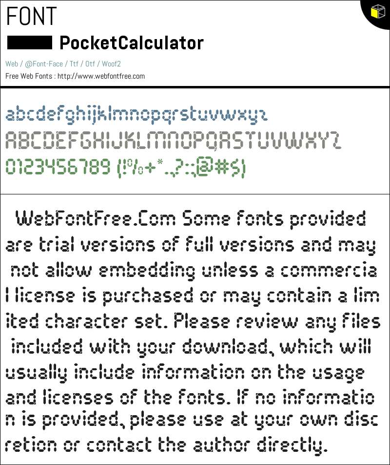 Pocket Calculator Fonts Downloads - WebFontFree.Com
