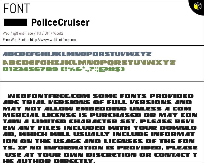 Police Cruiser Regular Fonts Downloads - WebFontFree.Com