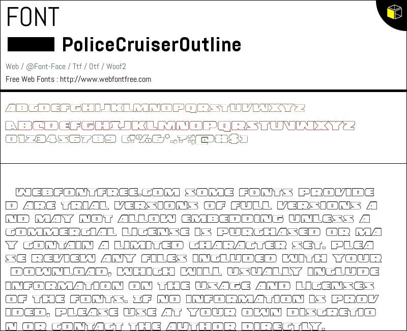 Police Cruiser Outline Regular Fonts Downloads - WebFontFree.Com