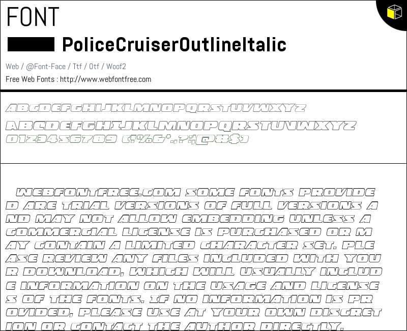Police Cruiser Outline Italic Fonts Downloads - WebFontFree.Com