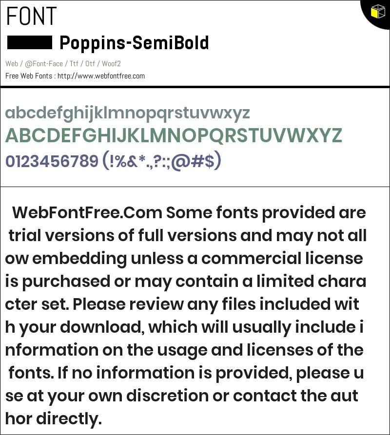 Poppins SemiBold Fonts Downloads - WebFontFree.Com