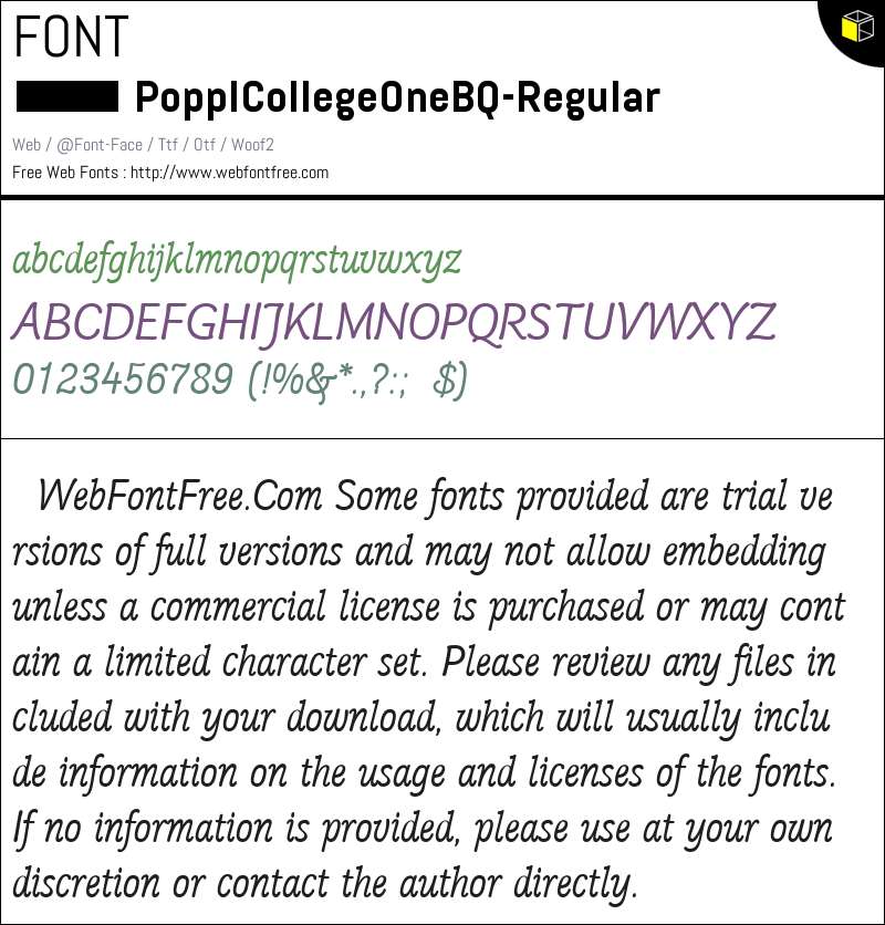 Poppl College (R) 1 Regular Fonts Downloads - WebFontFree.Com