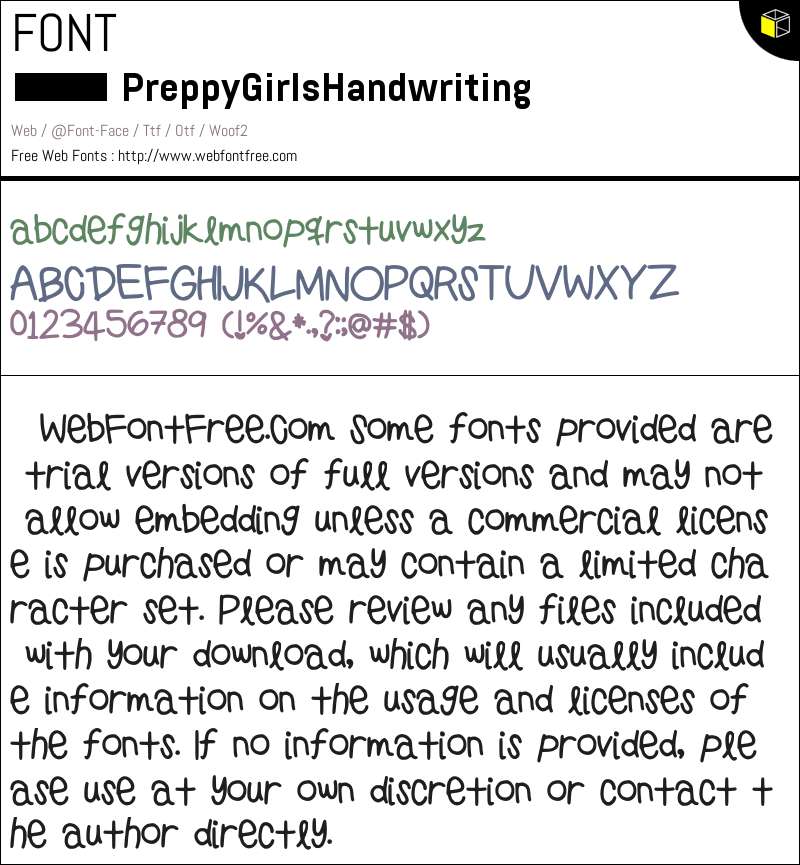 PreppyGirlsHandwriting Fonts Downloads - WebFontFree.Com