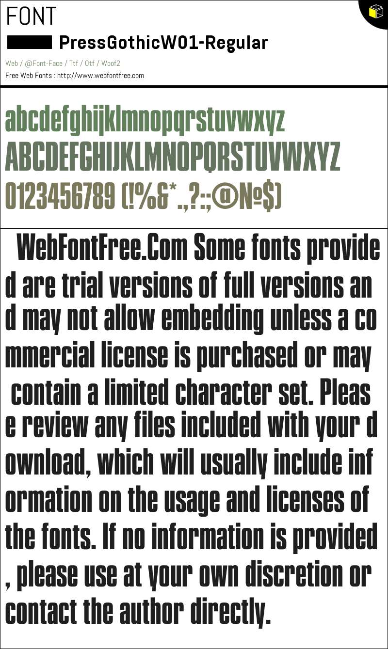 Press Gothic W01 Regular Fonts Downloads - WebFontFree.Com