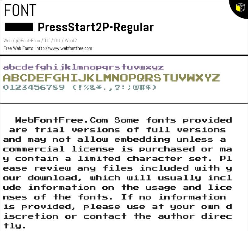 Press Start 2P 字体 下载 - WebFontFree.Com